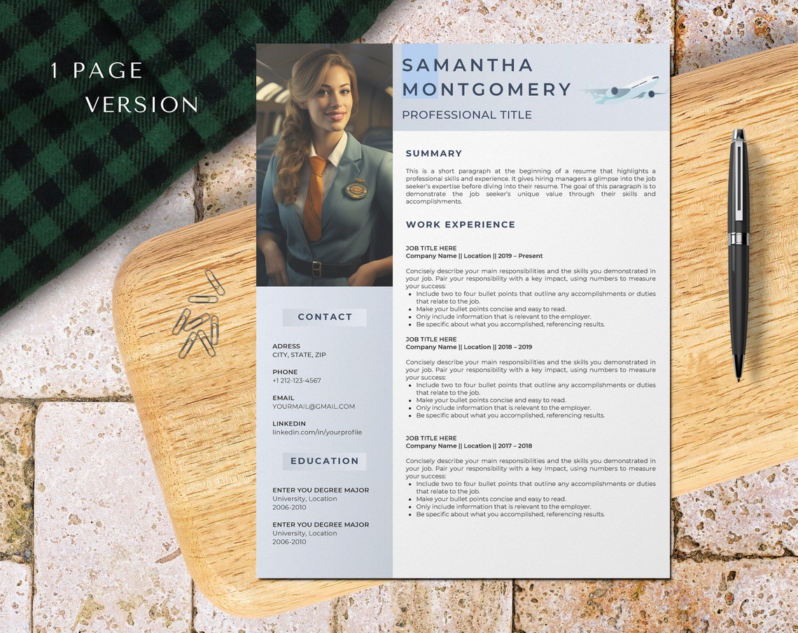 Flight Attendant Resume Template With Photo for Canva, Stewardess ...