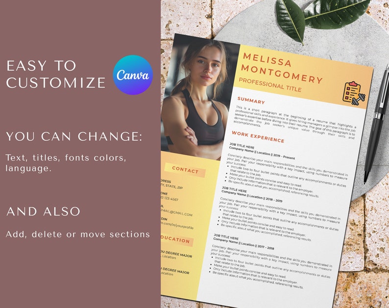 Fitness Instructor Resume Template for Canva, Fitness Trainer, Fitness ...