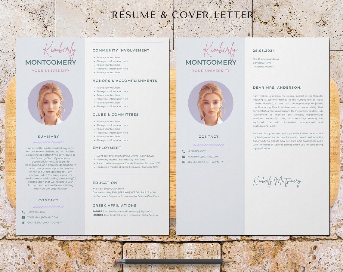 Sorority Resume Template With Photo for Canva: Highlight Your Sorority ...