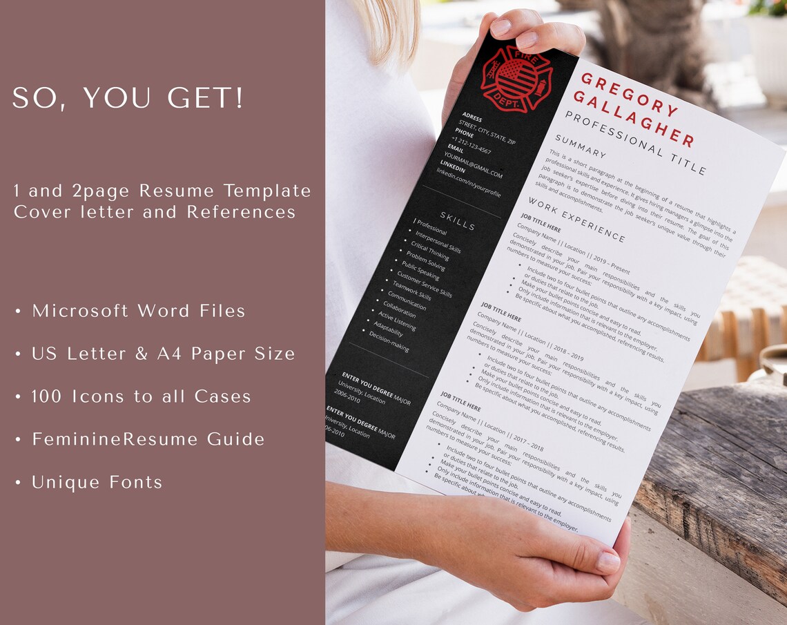 Firefighter Resume Template for Word, Fire Chief, Volunteer Firefighter ...