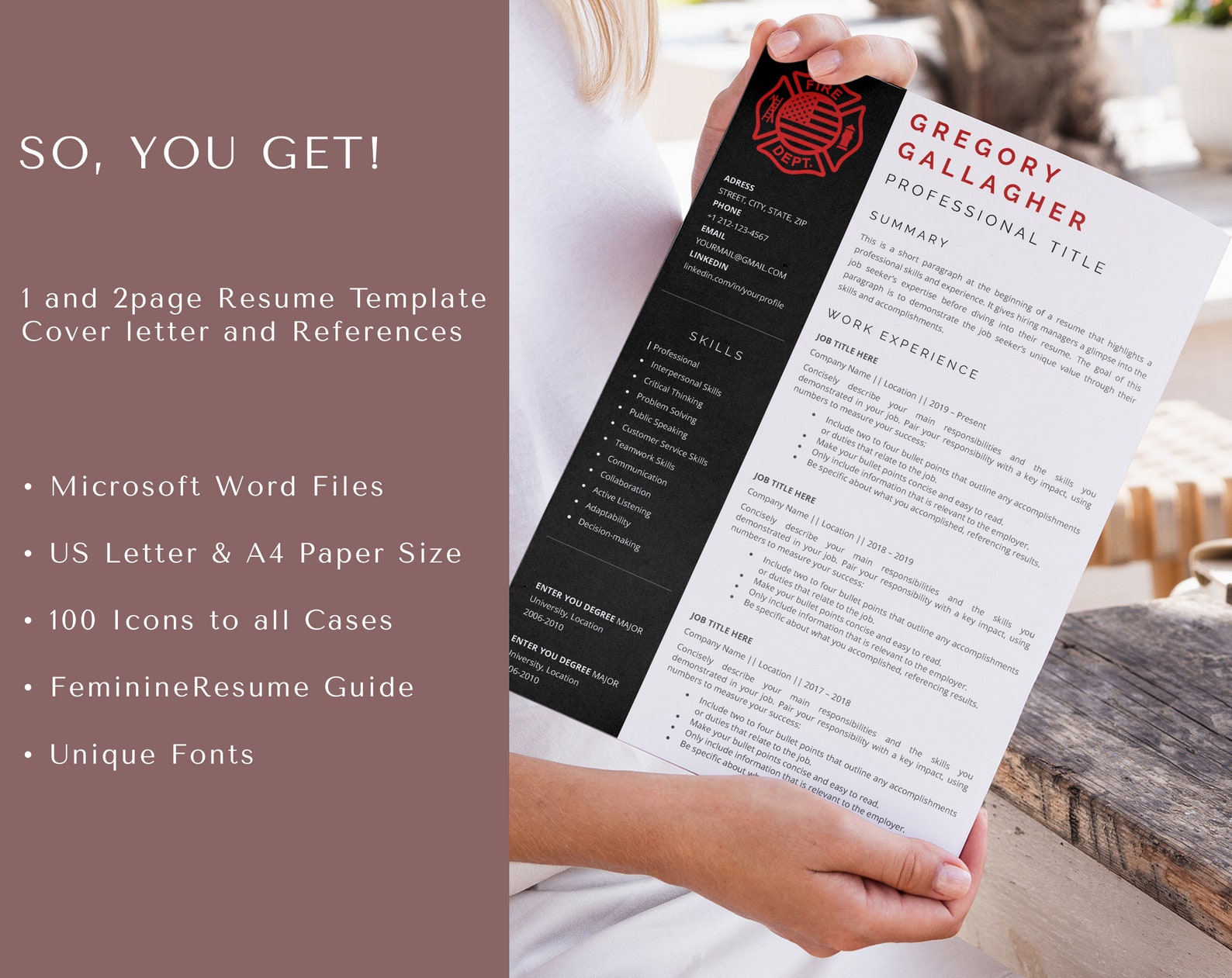 Firefighter Resume Template for Word, Fire Chief, Volunteer Firefighter ...