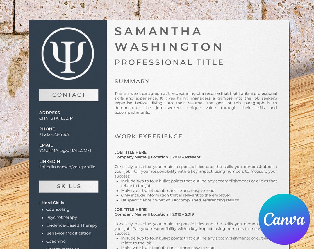 School Psychologist Resume Template for Canva, Professional Psychology ...