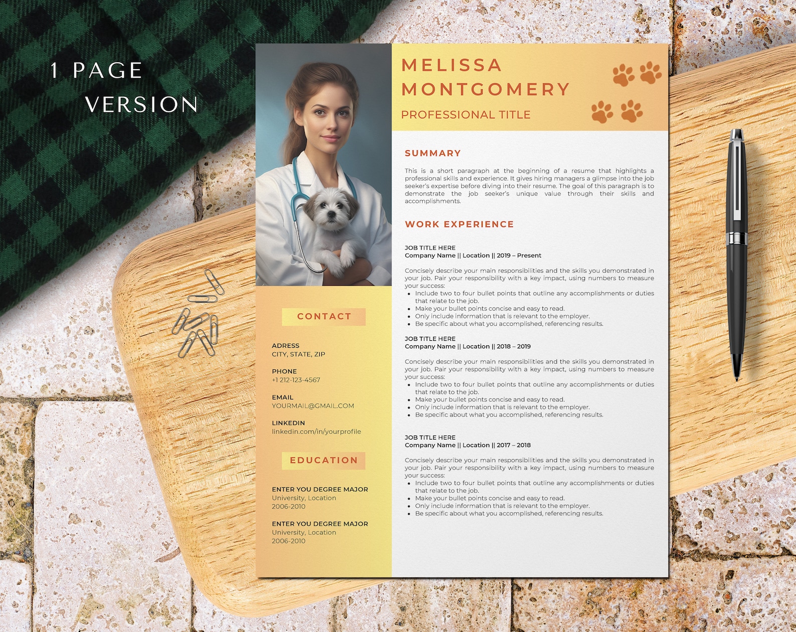 Veterinary Assistant Resume Template With Photo for Canva, Veterinary ...