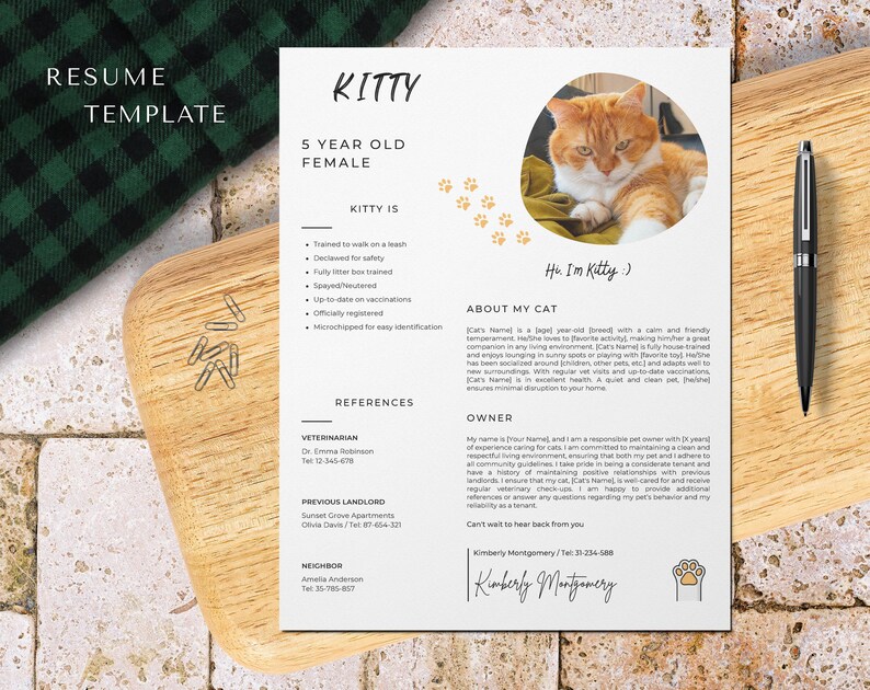 Cat Resume Rental Application for Canva, Cat Resume for Rental, Cat ...
