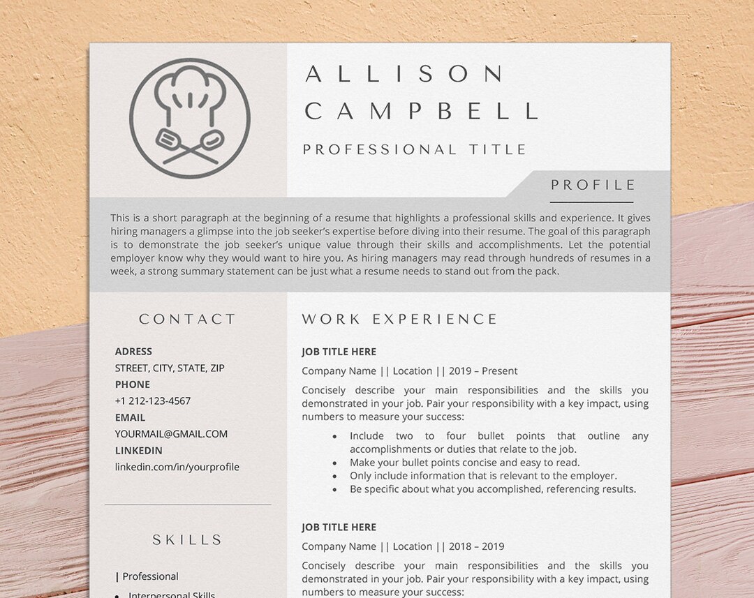 Chef & Cook Resume Template and Cover Letter for Word - Etsy