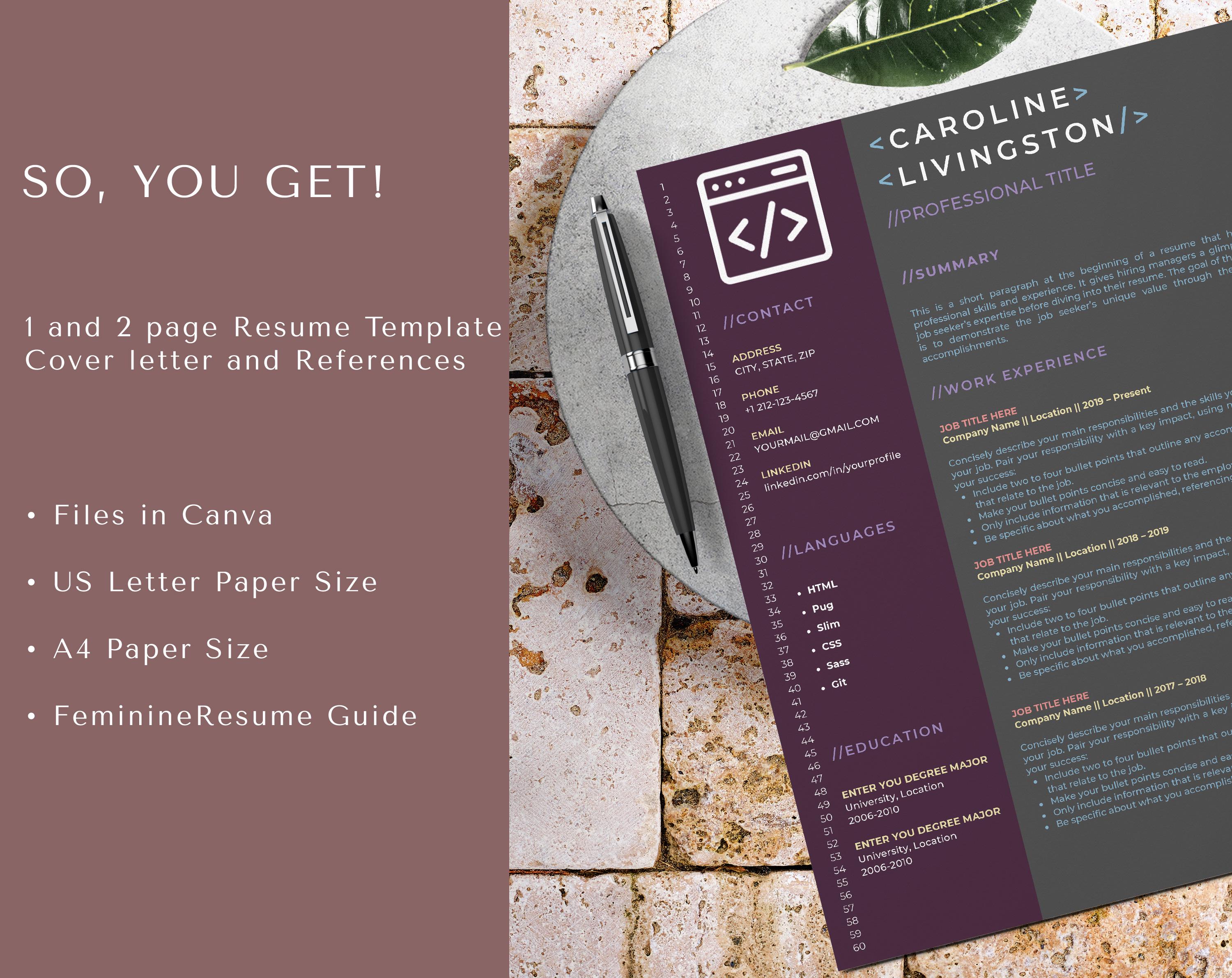 Developer Resume Template for Canva: for Software Web Engineers, It ...