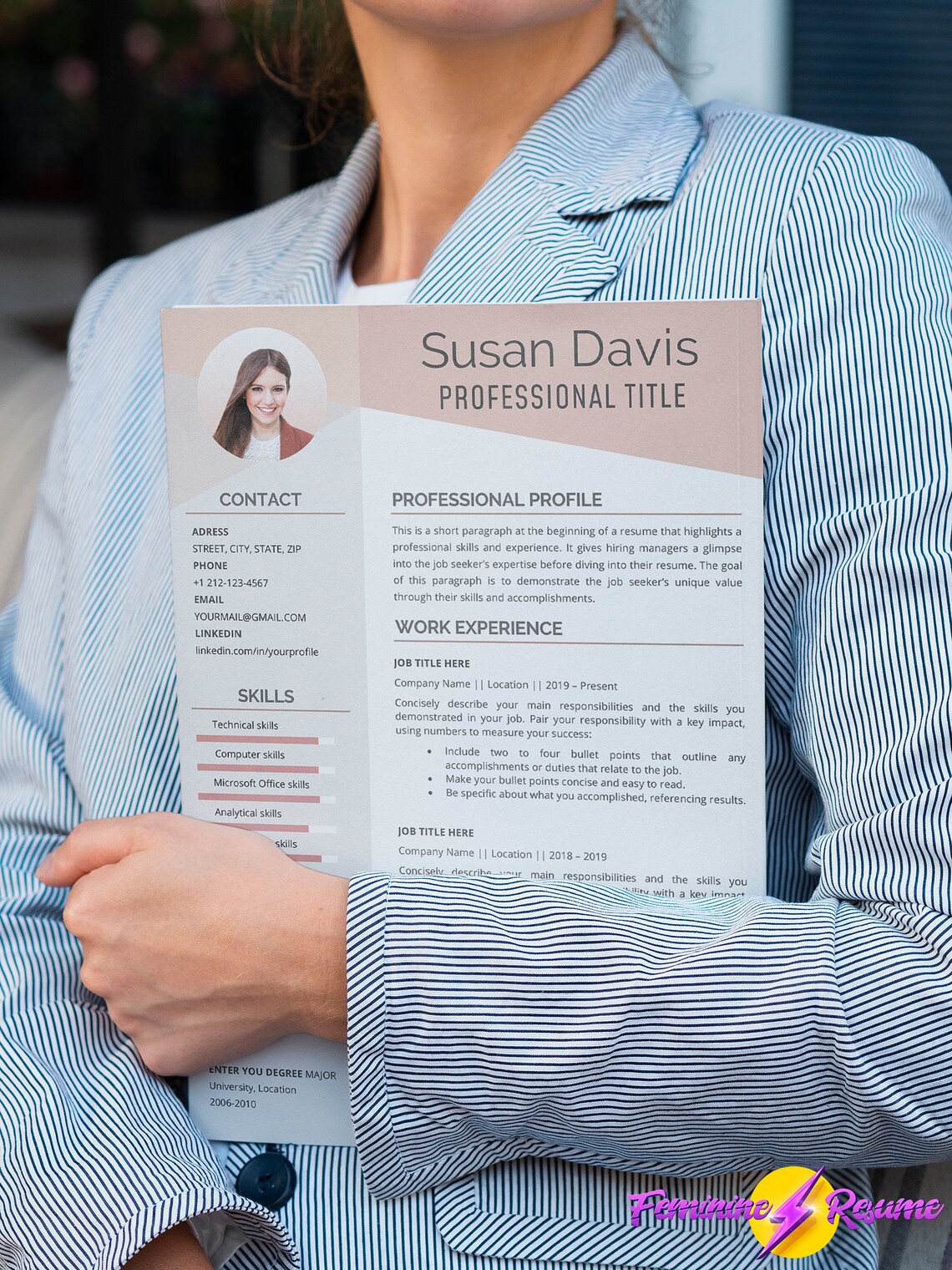 Feminine Resume Template With Photo for Word Sorority Resume - Etsy