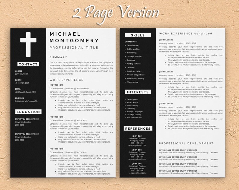 Pastor Resume Template for Word Religion Resume Church | Etsy