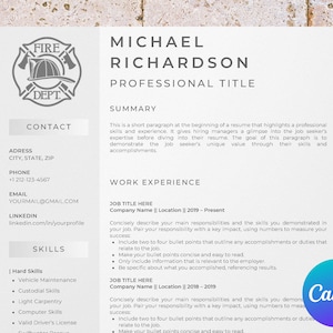 Fire Chief Resume Template - Etsy