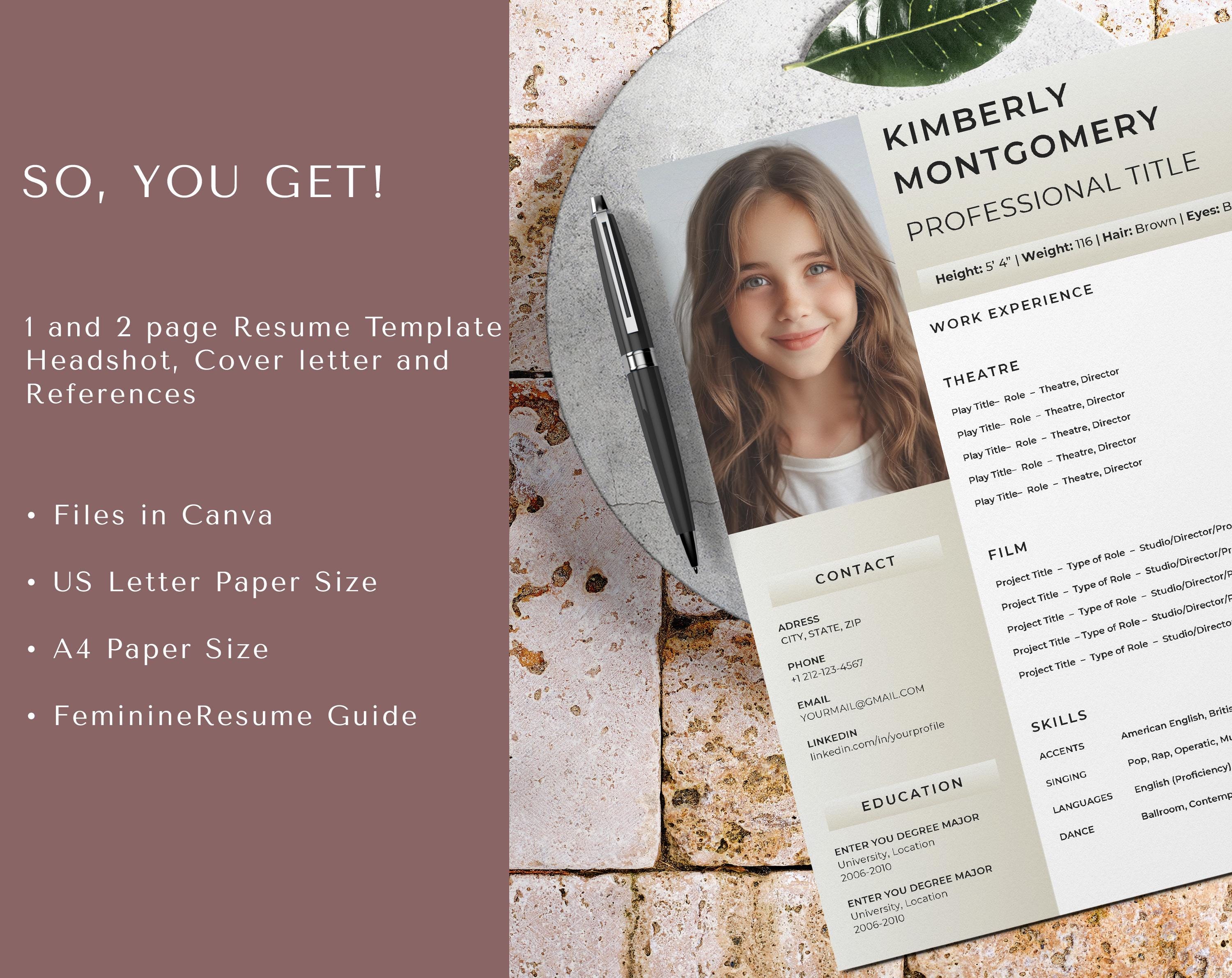 Child Actor Resume Template With Photo for Canva, Child Model Actor and ...