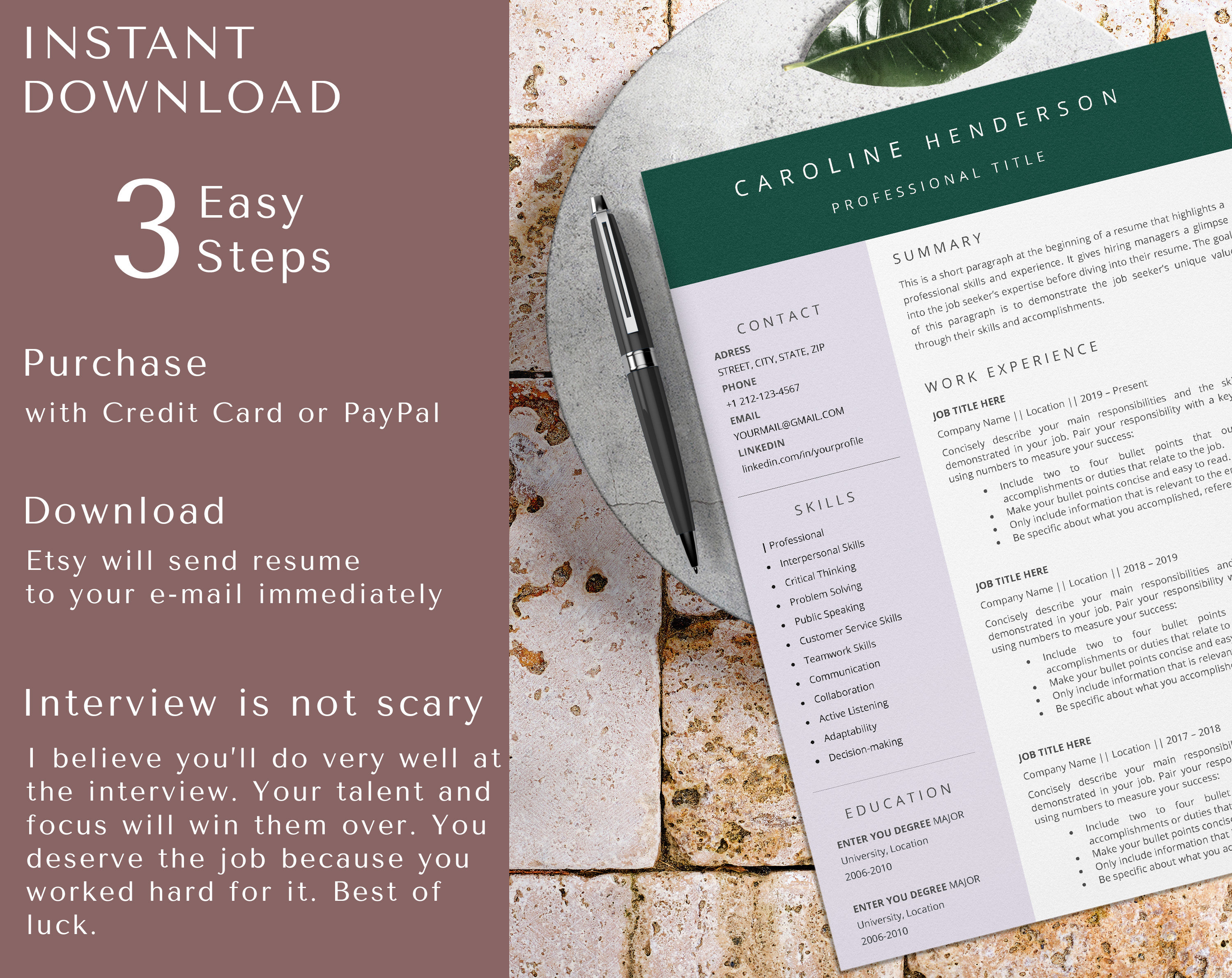 Mechanic Resume Template for Word, Automotive Technician Cv, Car and ...