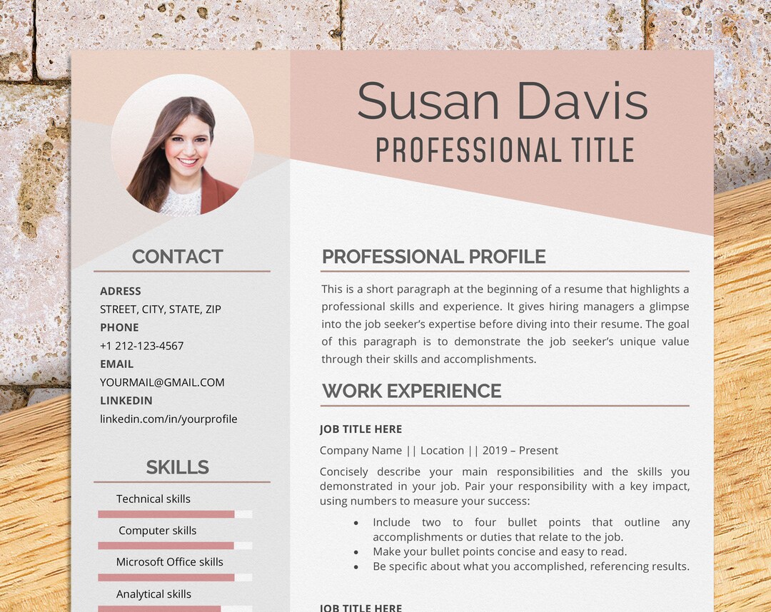 Feminine Resume Template With Photo for Word, Sorority Resume, Stay at ...