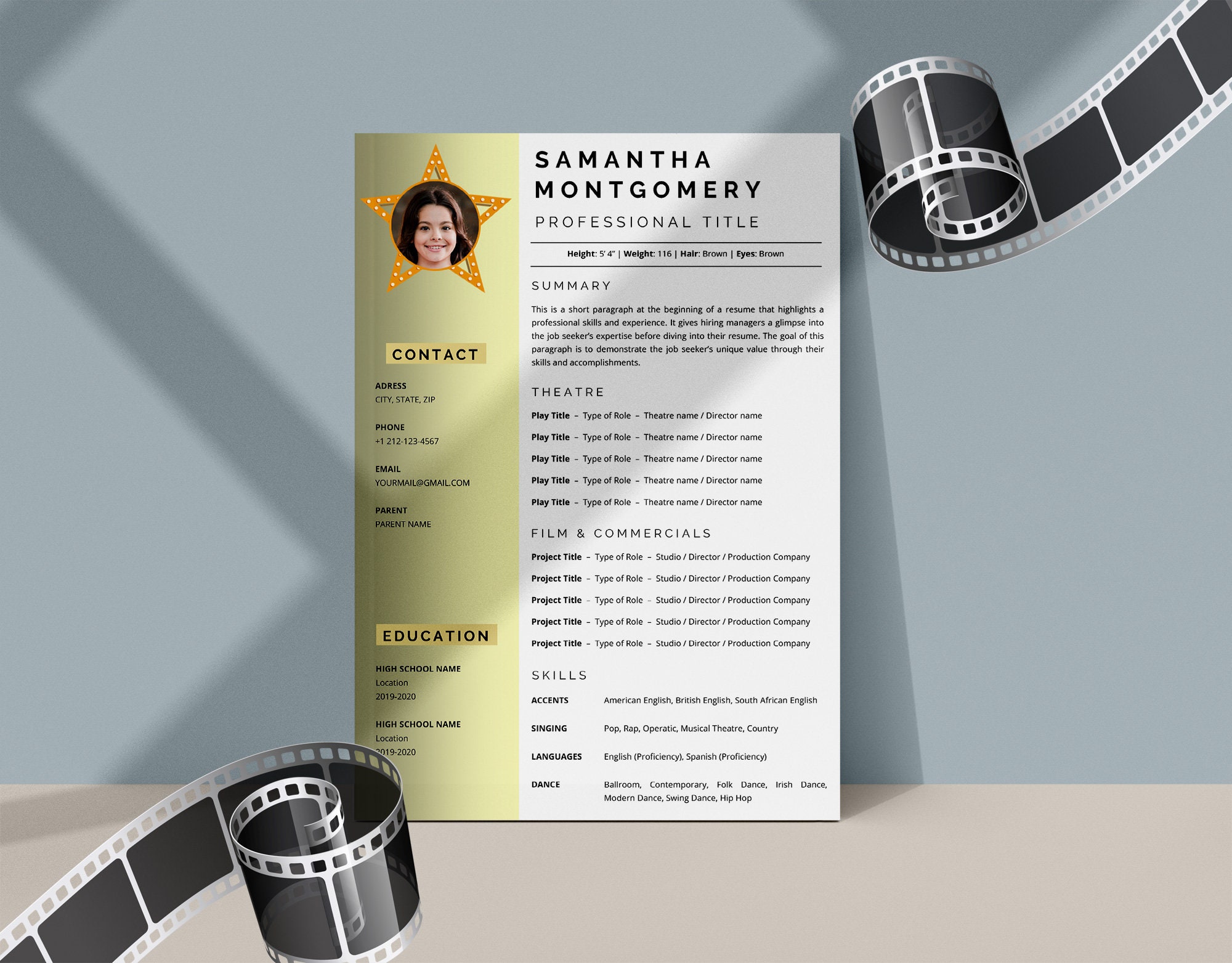 Child Actor Resume Template With Photo for Word Actor & - Etsy