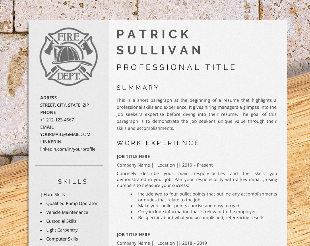 Firefighters Resume Template for Word, Fire Protection Engineer, Fire ...