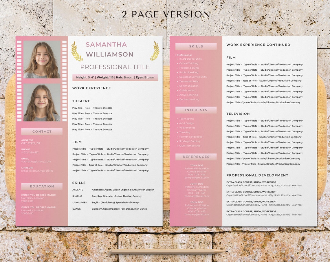 Child Actor Resume Template for Canva, Child Model Actor & Actress Cv ...