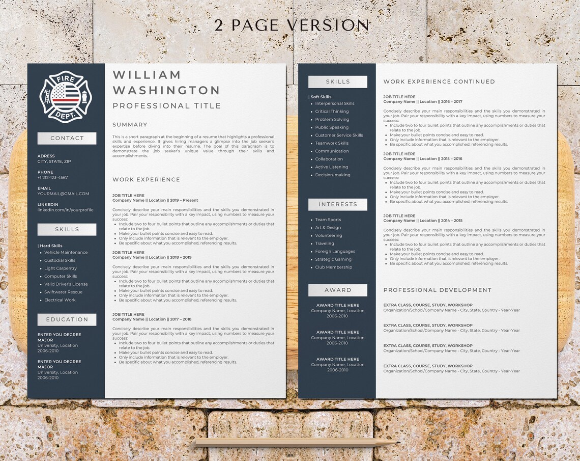 Firefighters Resume Template for Canva, Fire Dispatchers Cv, Fire ...