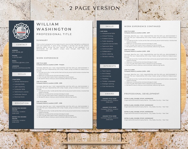 Firefighters Resume Template for Canva, Fire Dispatchers Cv, Fire ...