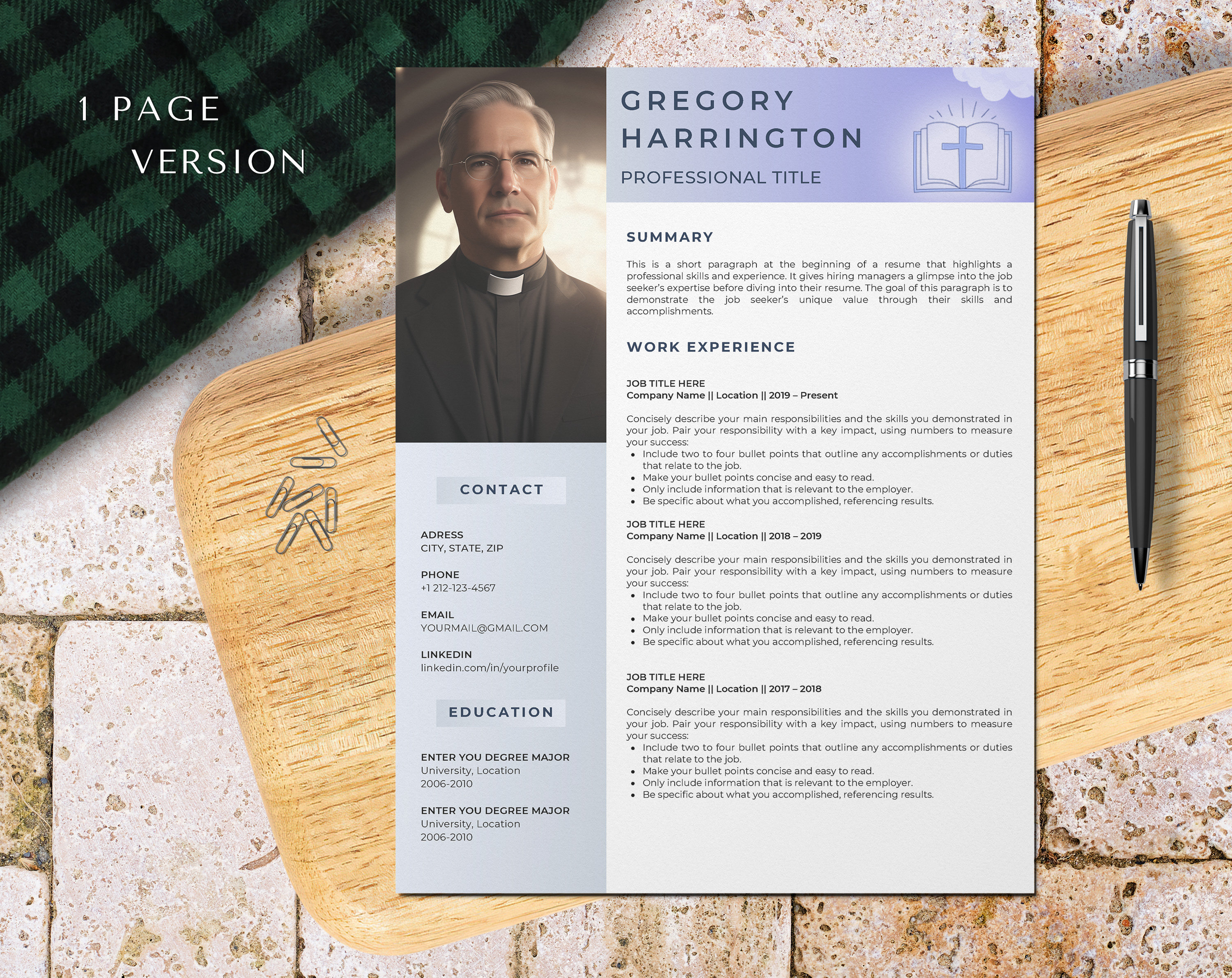Pastor Resume Template for Canva, Church Resume, Religion Cv, Chaplain ...