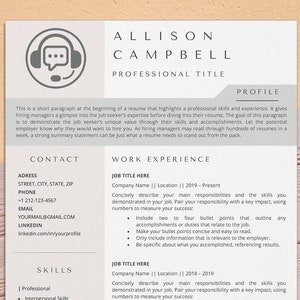 Customer Service Resume Template for Word Call Center Resume - Etsy