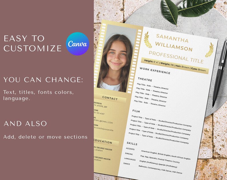 Child Actor Resume Template for Canva, Kid Actor Cv, Child Model Actor ...