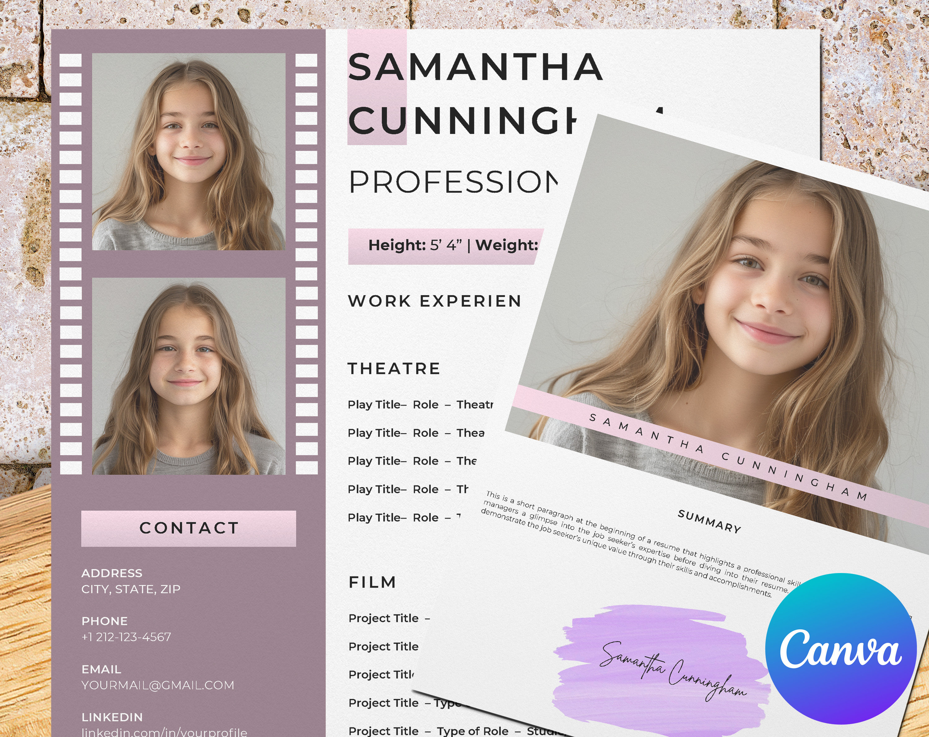 Child Actor Resume Template With Photo for Canva, Child Model Actor and ...