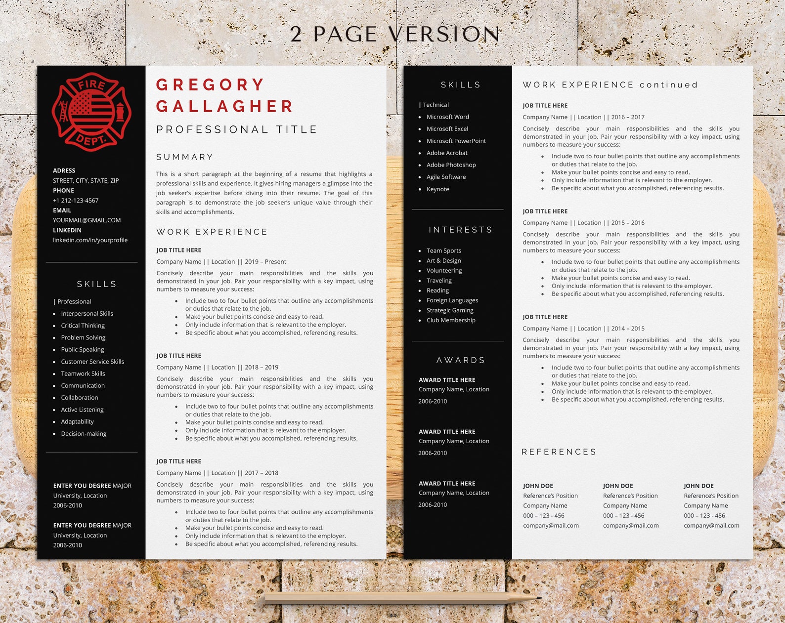 Firefighter Resume Template for Word, Fire Chief, Volunteer Firefighter ...