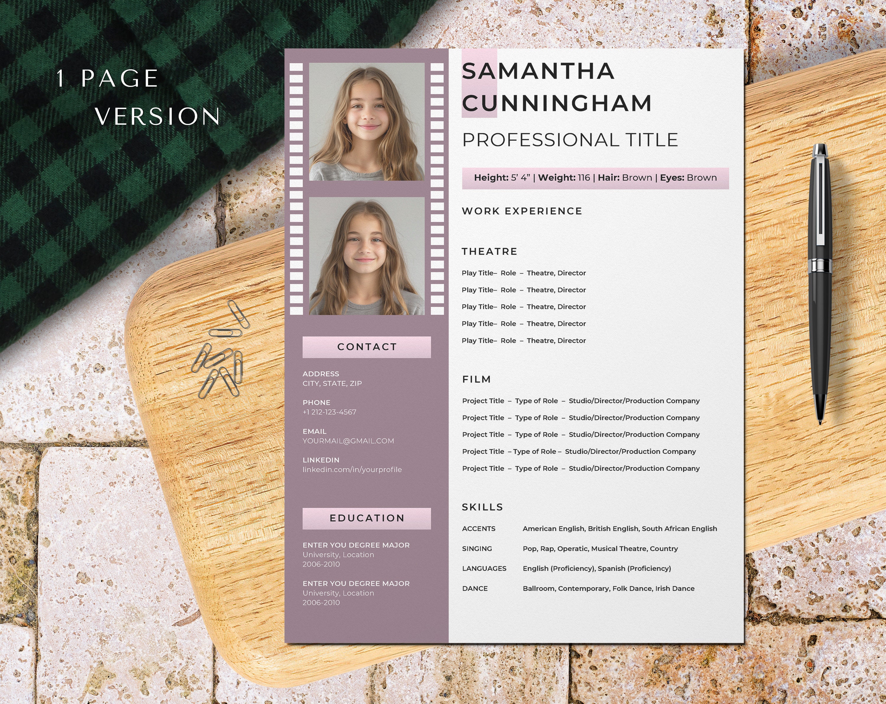 Child Actor Resume Template With Photo for Canva, Child Model Actor and ...
