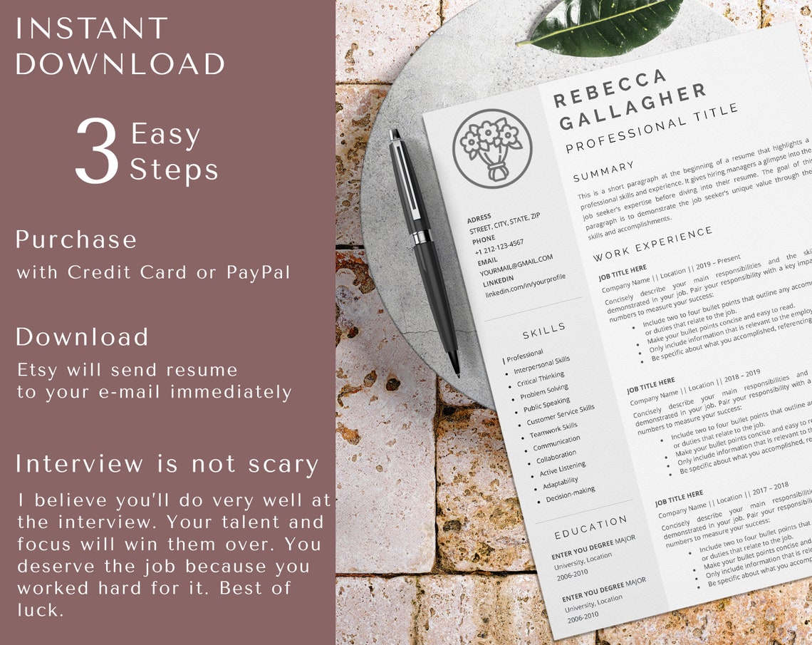 Florist Resume Template for Word, Floral Designer Resume and Cover ...