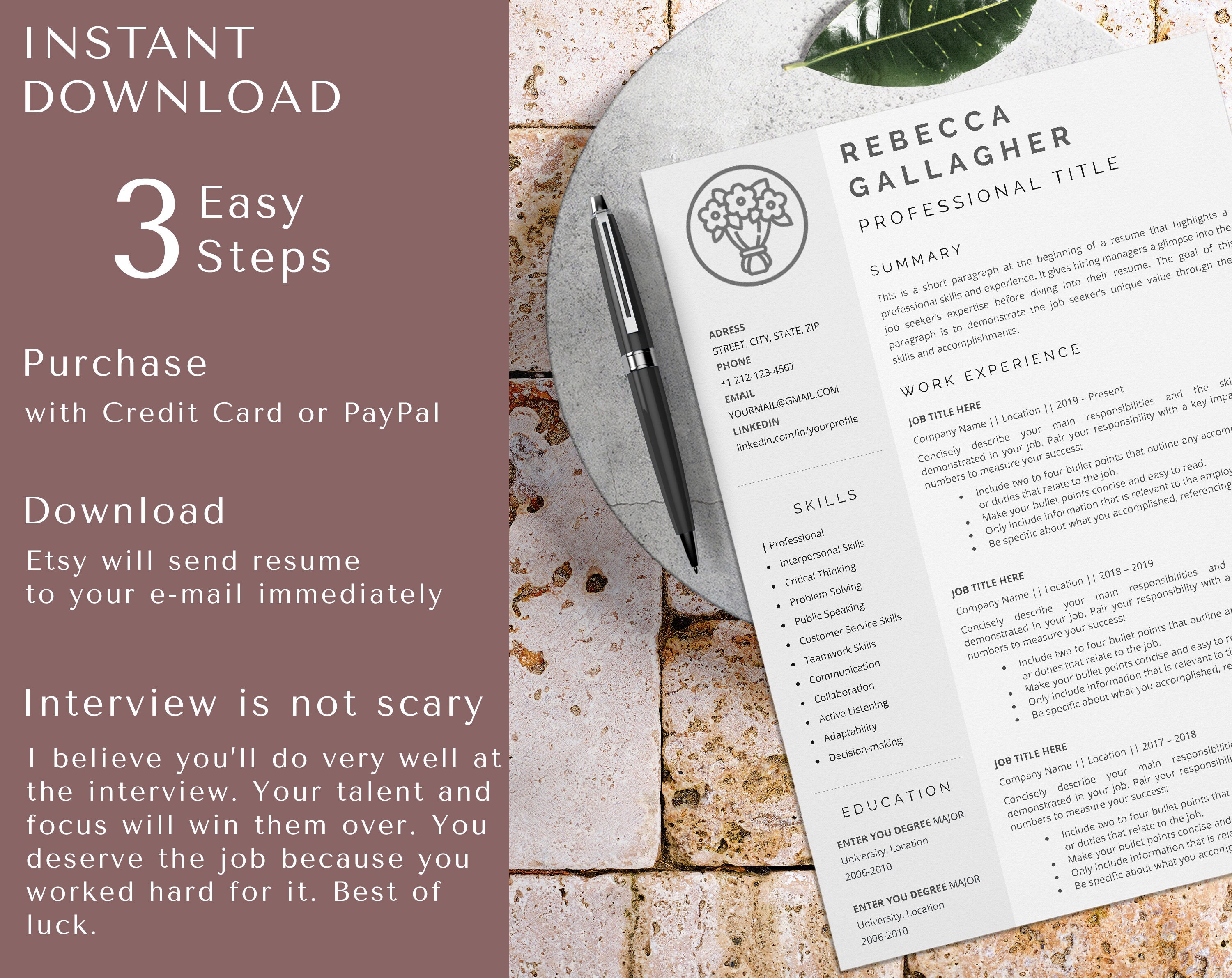 Florist Resume Template for Word Floral Designer Resume and - Etsy