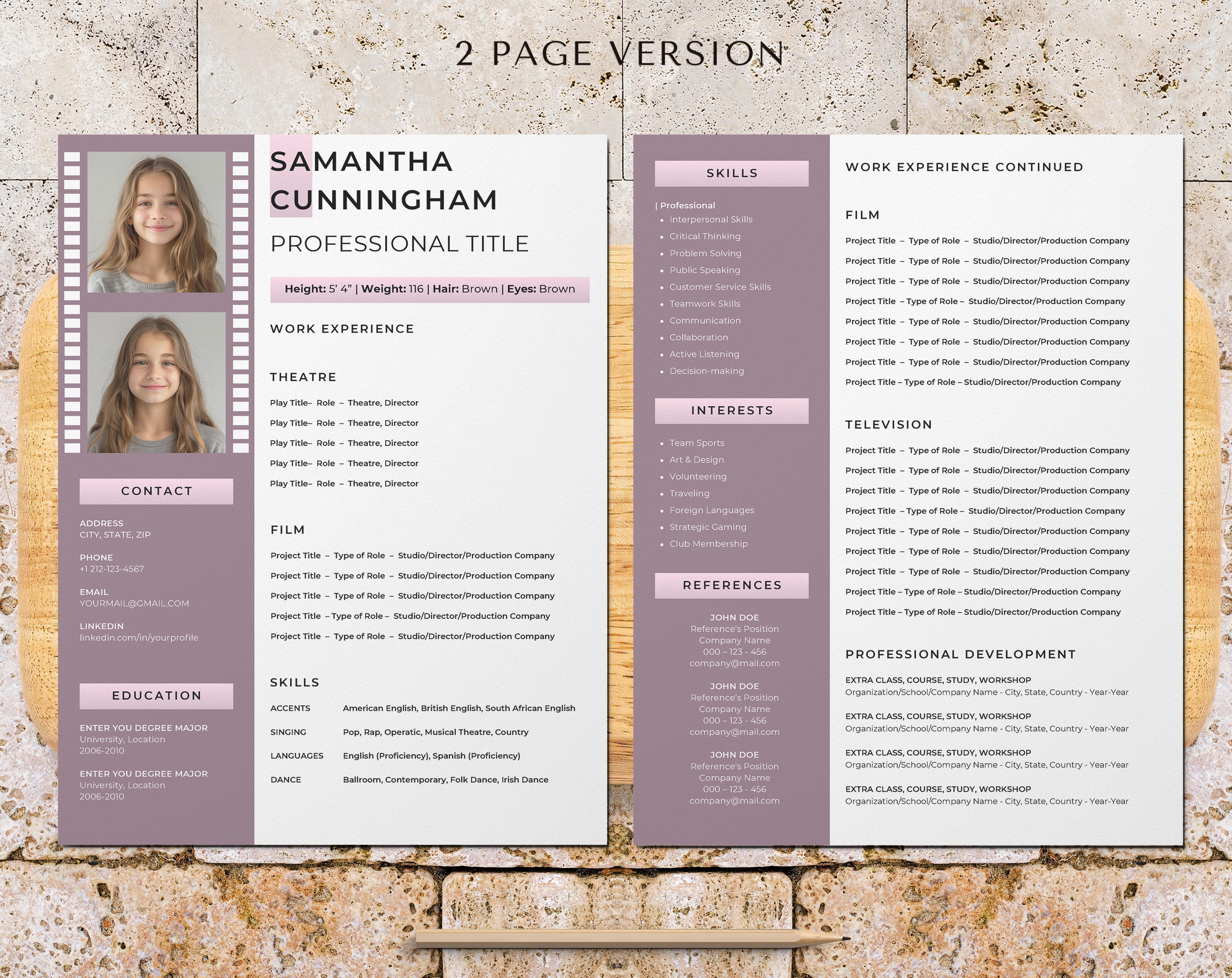 Child Actor Resume Template With Photo for Canva, Child Model Actor and ...
