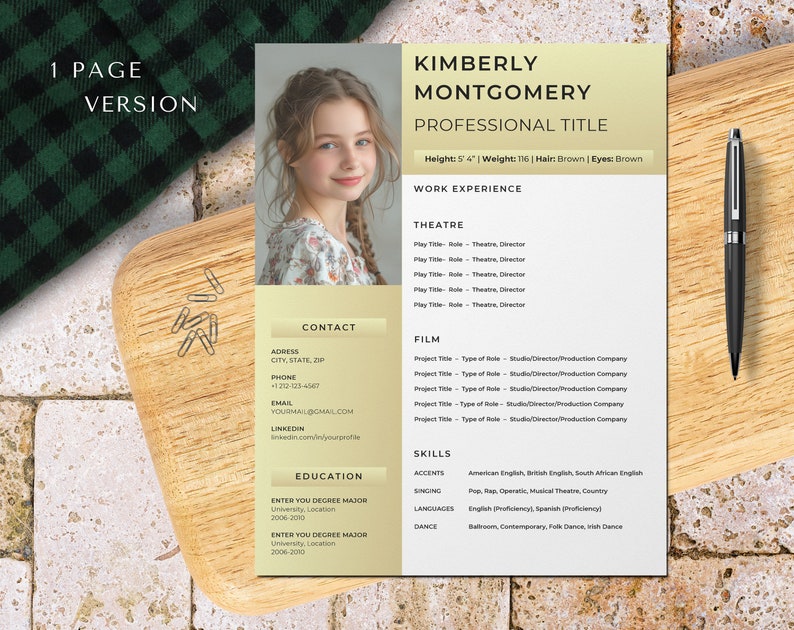 Child Actor Resume Template With Photo for Canva: Ideal for Young ...