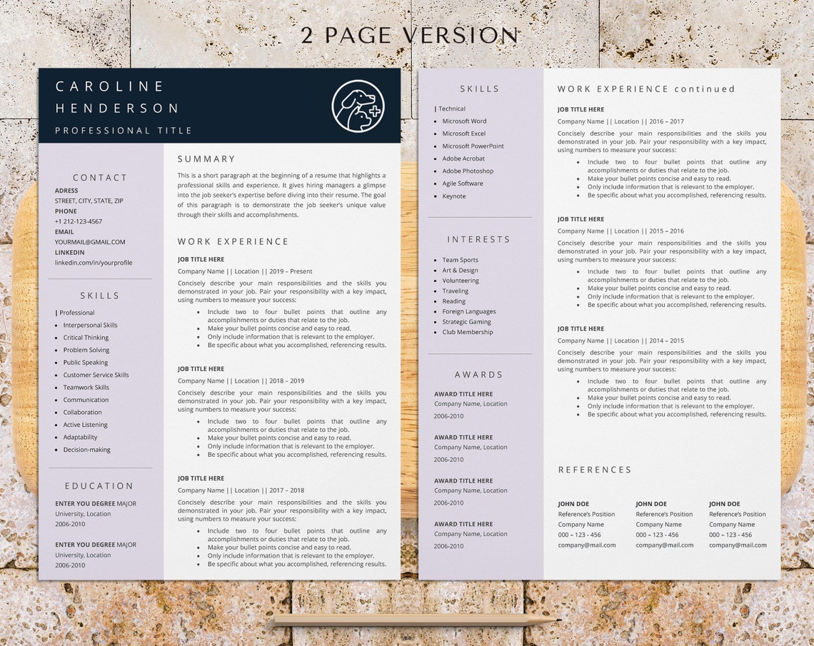 Veterinary Assistant Resume Template for Word, Veterinary Technician ...