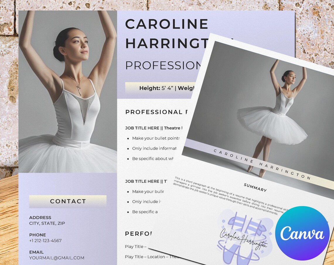 Ballet Resume Template for Canva: Perfect for Showcasing Your Ballerina ...