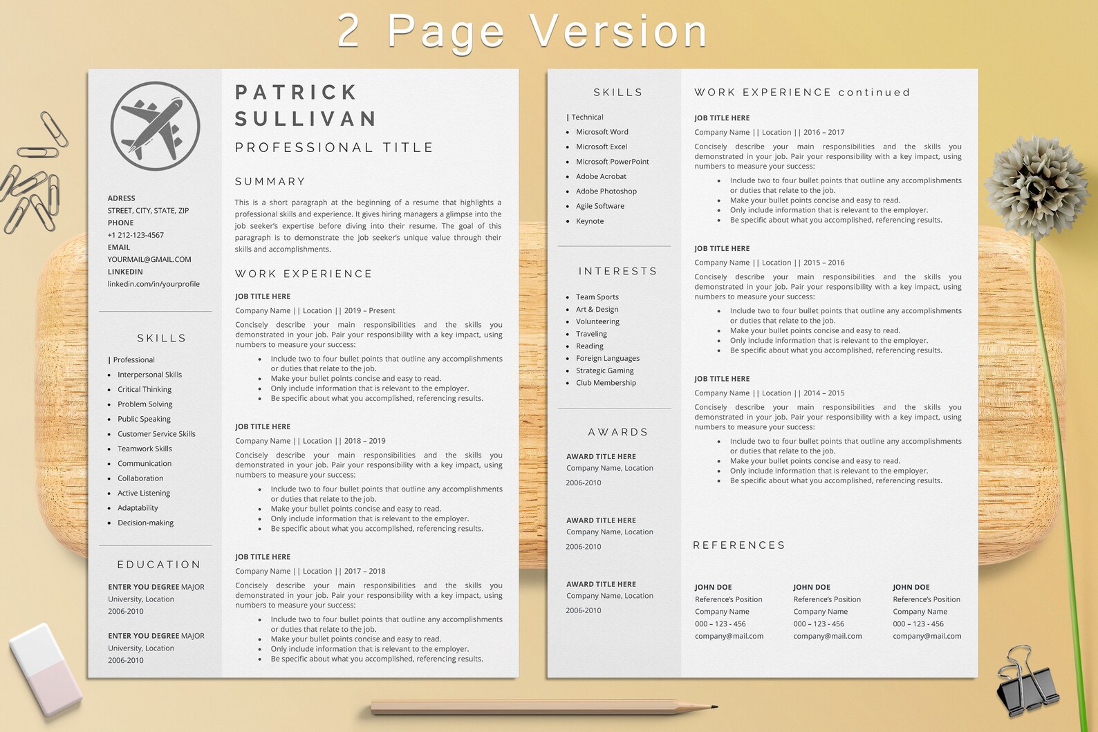 Aviation Resume Template for Word Pilot Resume Flight - Etsy