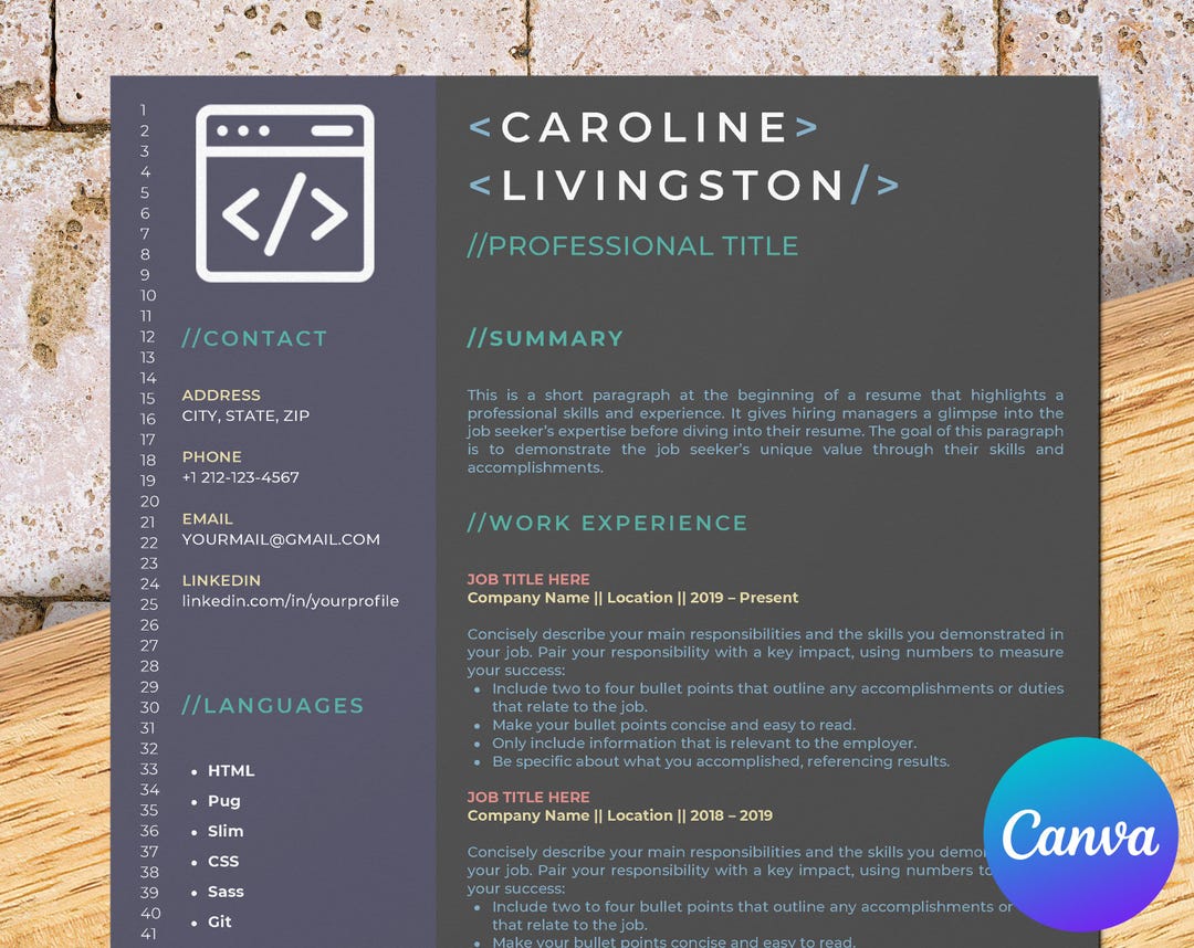Developer Resume Template for Canva: Showcase Web and Software Engineer ...