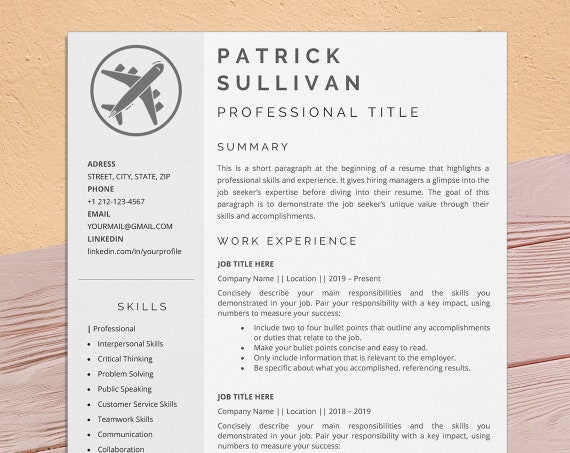 Aviation Resume Template for Word Pilot Resume Flight | Etsy
