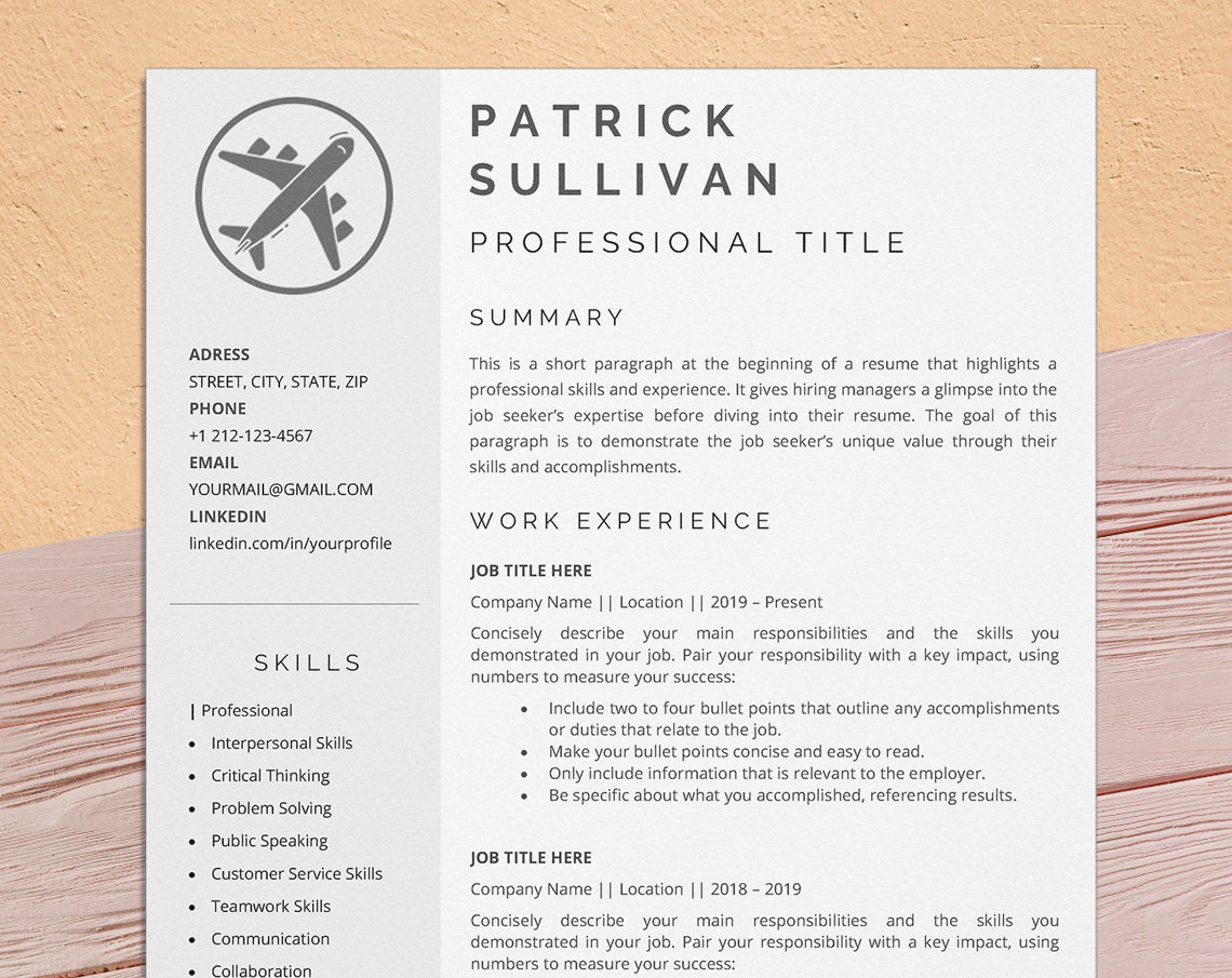 Aviation Resume Template for Word Pilot Resume Flight - Etsy