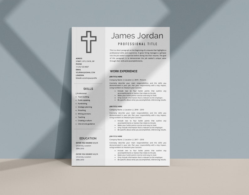 Pastor Resume Template and Cover Letter for Word Religion | Etsy