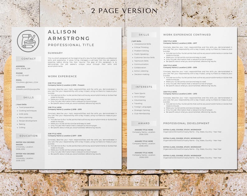 Chef & Cook Resume Template for Canva: High-quality and Customizable ...
