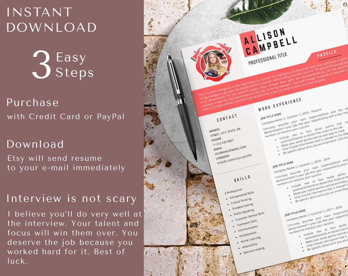 Firefighters Resume Template for Word Fire Inspectors CV - Etsy