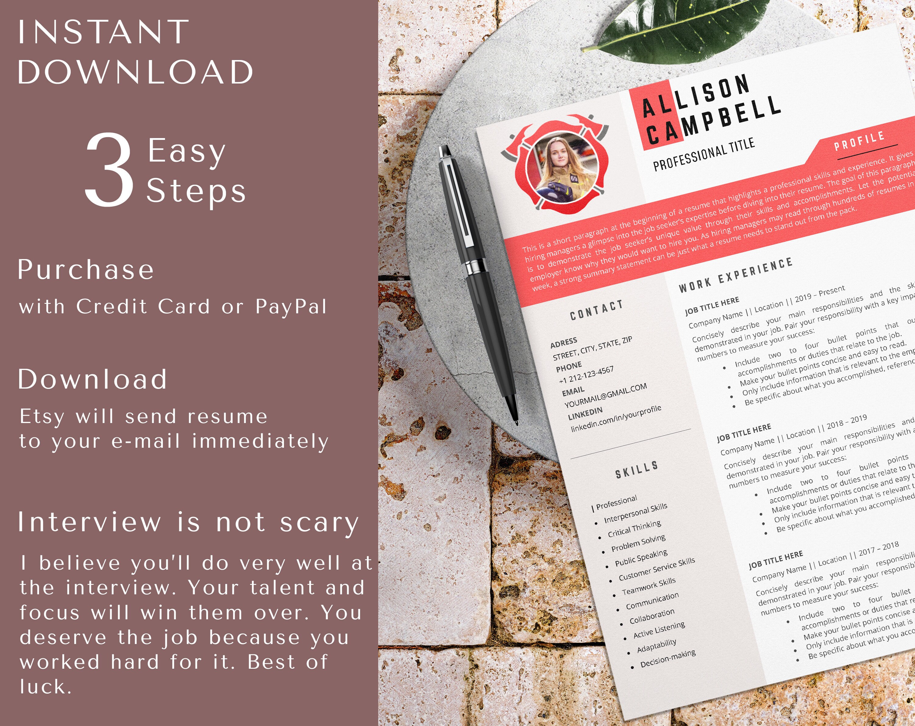 Firefighters Resume Template for Word Fire Inspectors CV - Etsy