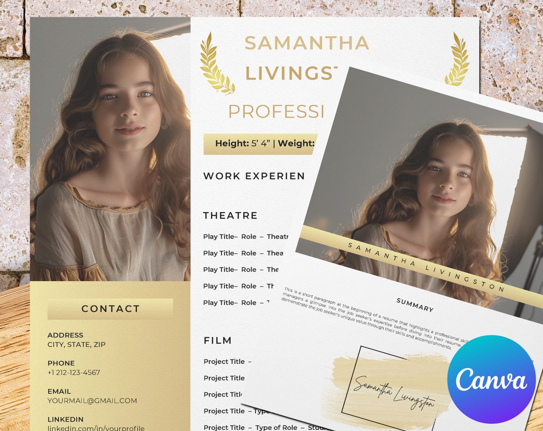 Child Actor Resume Template for Canva, Kid Actor Resume, Child Model ...