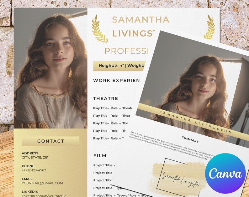 Child Actor Resume Template for Canva, Kid Actor Resume, Child Model ...
