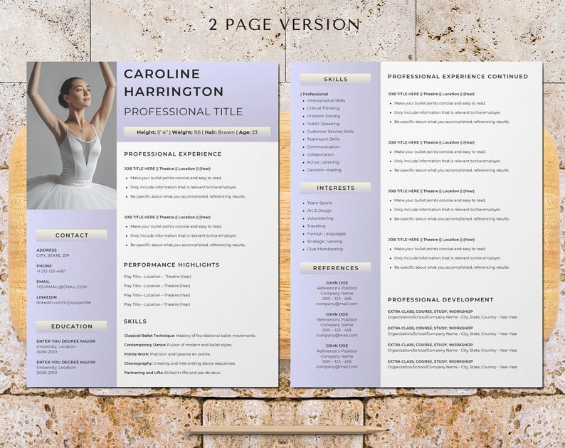 Ballet Resume Template for Canva: Perfect for Showcasing Your Ballerina ...