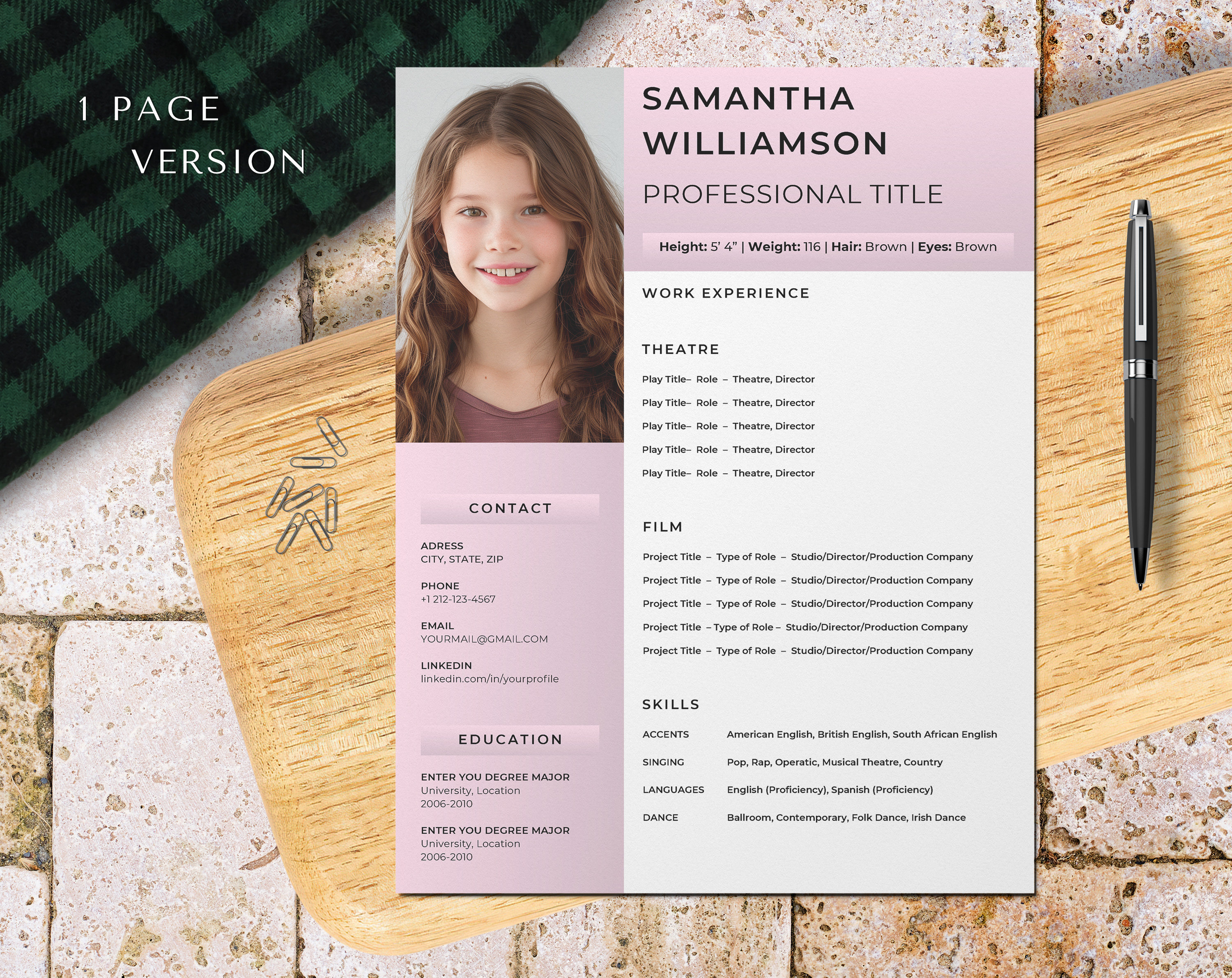 Child Actor Resume Template With Photo for Canva, Child Model Actor and ...