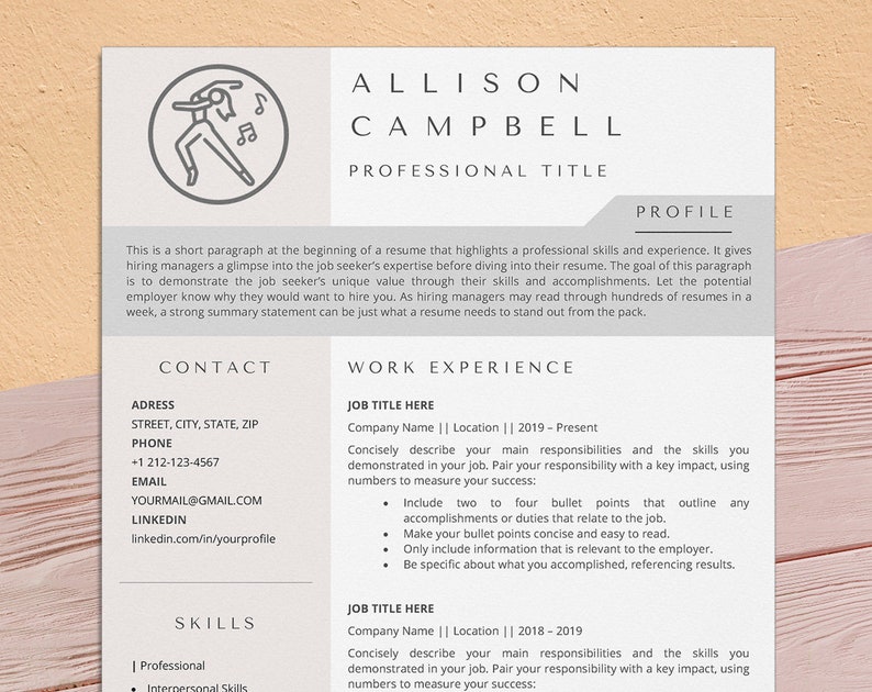 Dancer Resume Template for Word Dance Teacher Resume Dance - Etsy