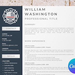 Firefighters Resume Template for Canva, Fire Dispatchers Cv, Fire ...