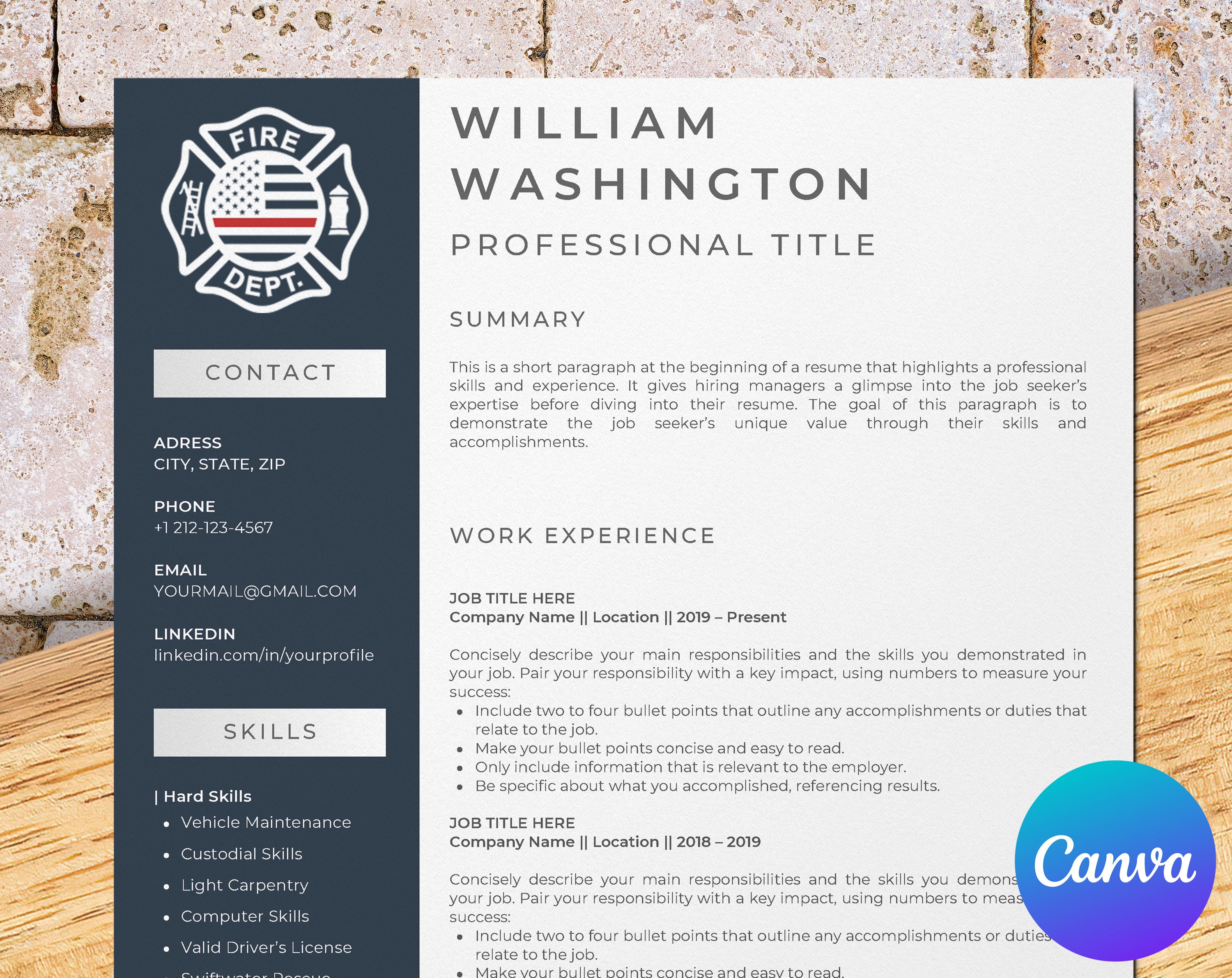 Firefighters Resume Template for Canva, Fire Dispatchers Cv, Fire ...