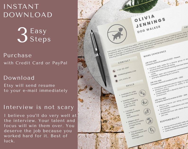 Dog Walker Resume Template for Canva, Pet Sitter, Dog Trainer, Dog ...