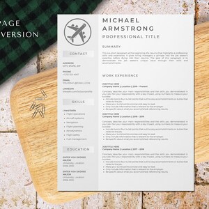 Pilot Resume Template for Canva, Aviation Resume, Airline Pilot ...